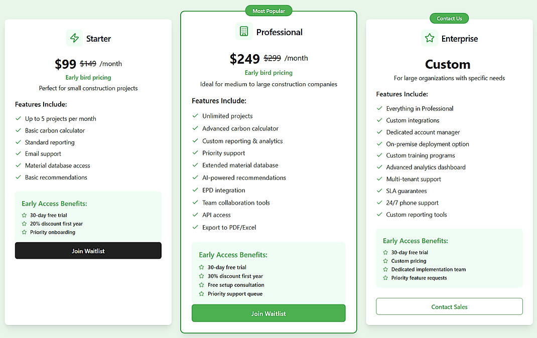 CarbonConstructTech - Features & Pricing (February 2026)