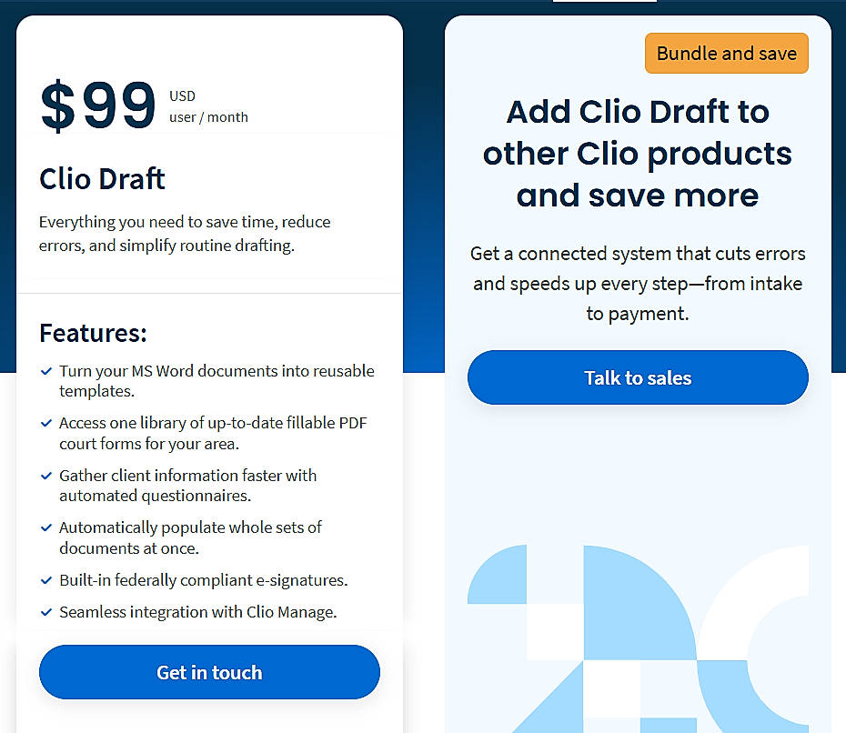 Clio Draft - Features & Pricing (December 2025)
