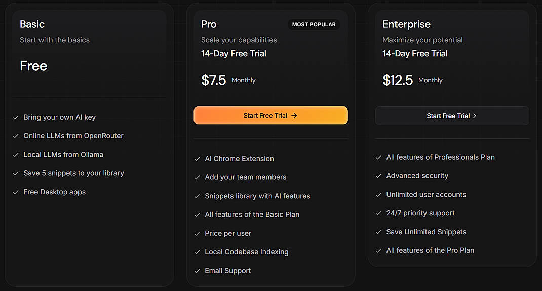 Code Snippets AI - Features & Pricing (December 2025)
