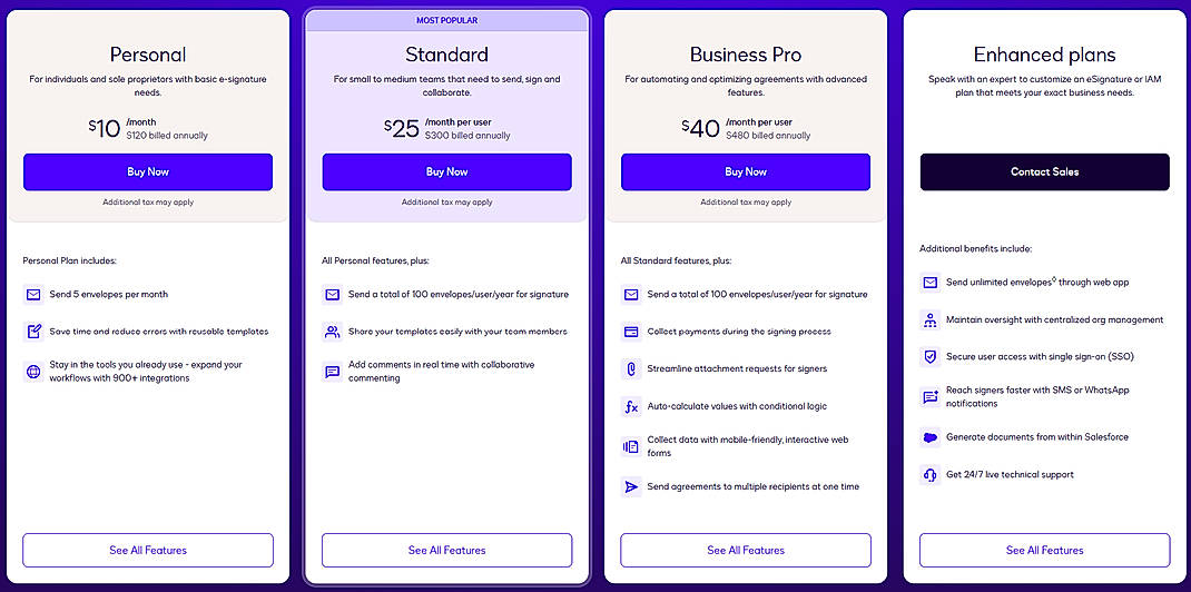 DocuSign Pricing: Cost and Pricing plans