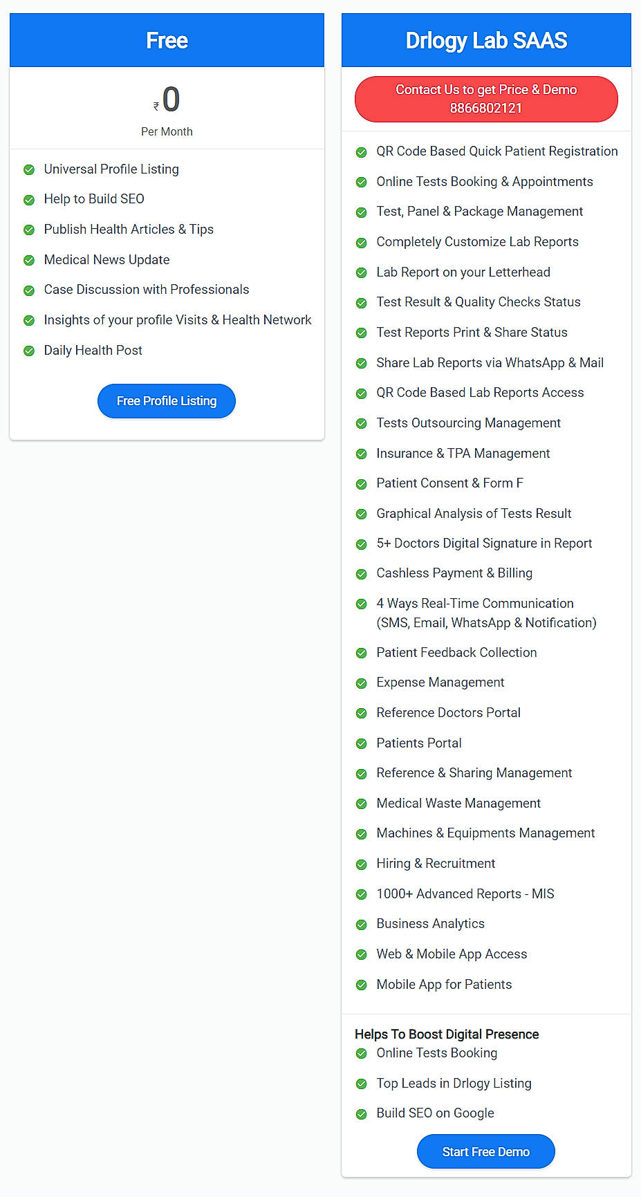 Drlogy Pathology Lab Software Pricing: Cost and Pricing plans