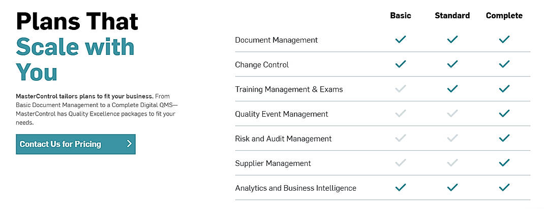 MasterControl Quality Excellence - Features & Pricing (February 2026)