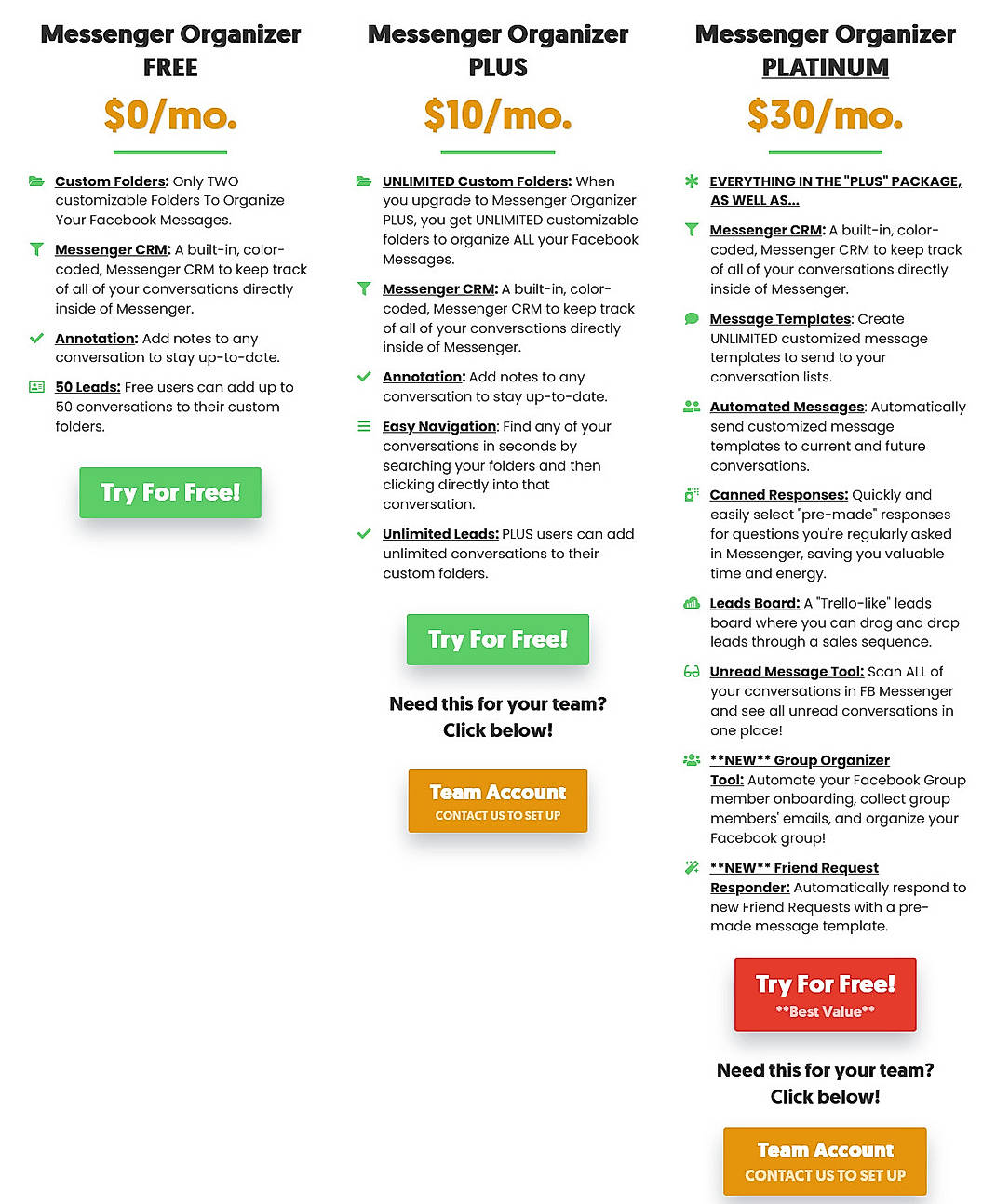 Messenger Organizer - Features & Pricing (December 2025)