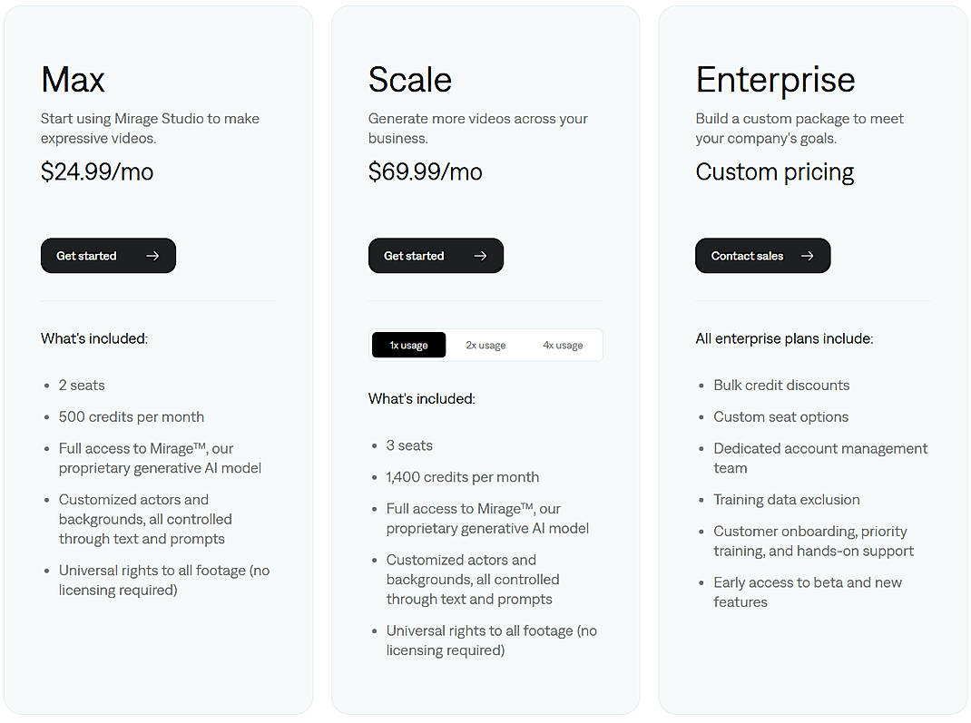 Mirage Studio - Features & Pricing (December 2025)