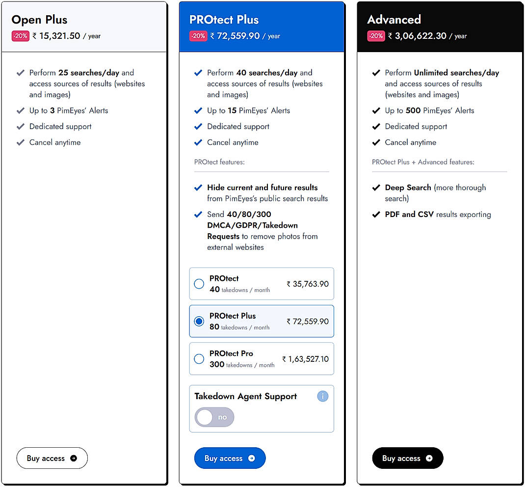 PimEyes Pricing: Cost and Pricing plans