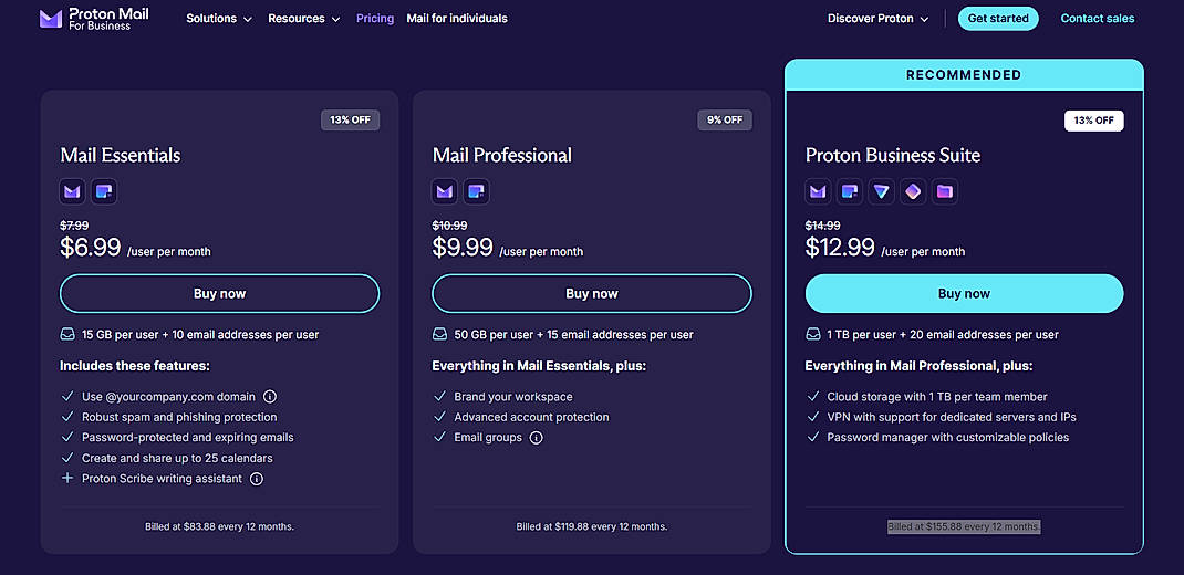 Proton Calendar Pricing: Cost and Pricing plans