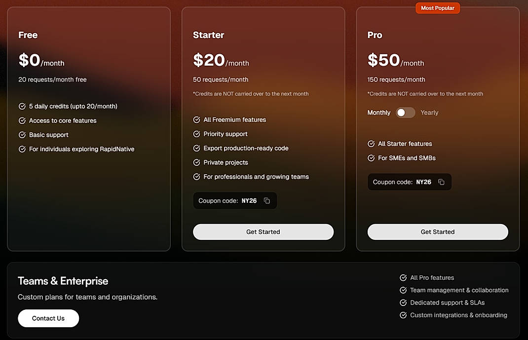 RapidNative - Features & Pricing (February 2026)