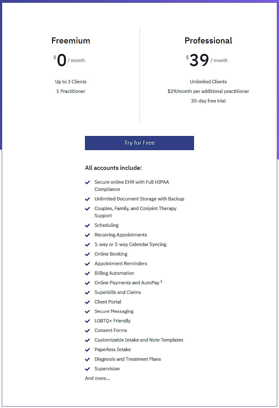 Sessions Health - Features & Pricing (December 2025)