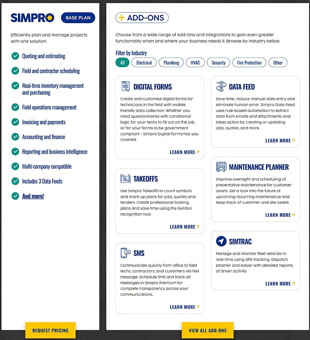 simPRO Pricing: Cost and Pricing plans