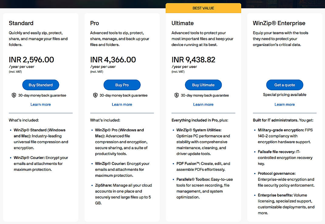 WinZip Pricing: Cost and Pricing plans