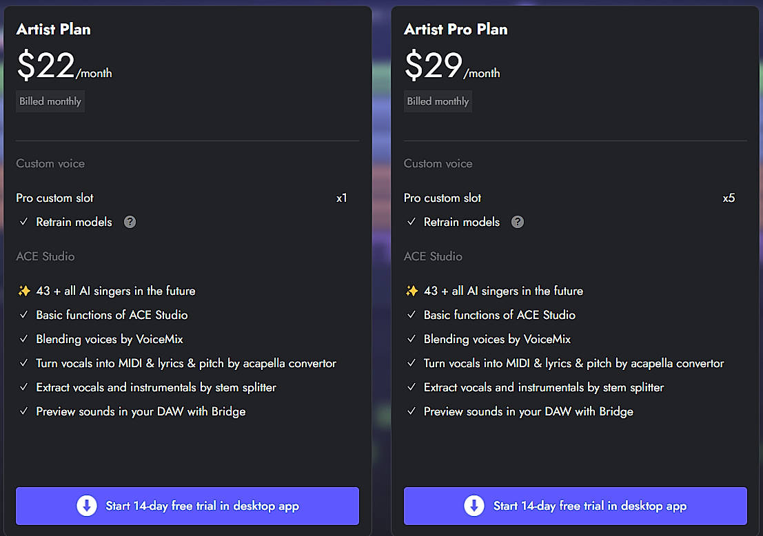 ACE Studio Pricing: Cost and Pricing plans