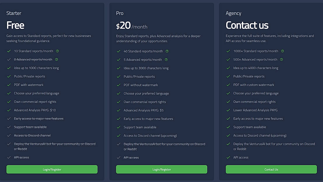 VenturusAI - Features & Pricing (August 2025)