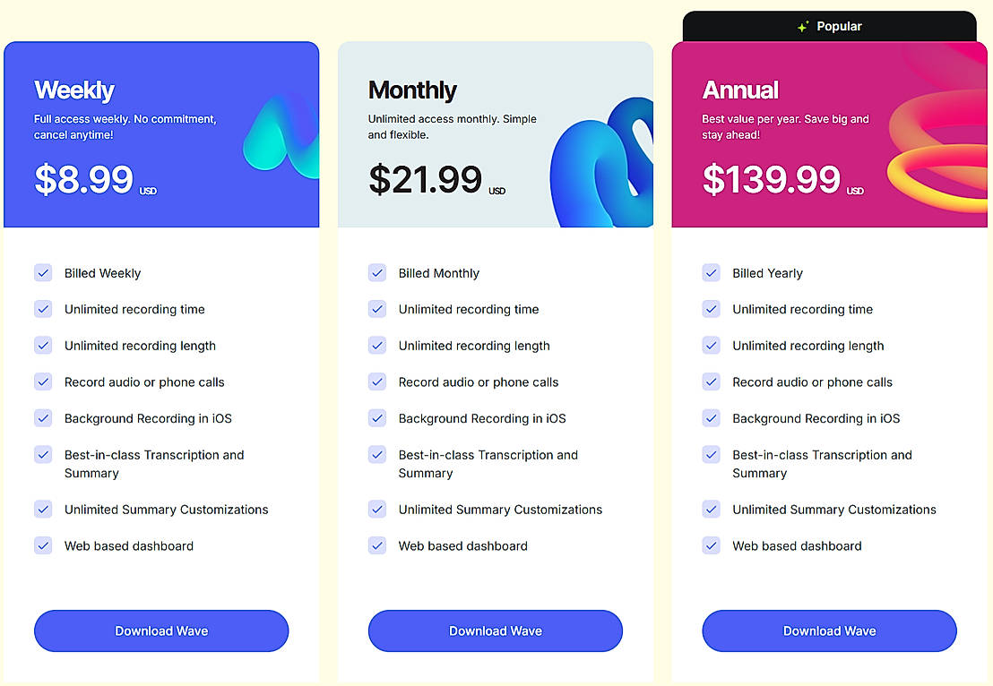 Wave AI Note Taker Pricing: Cost and Pricing plans