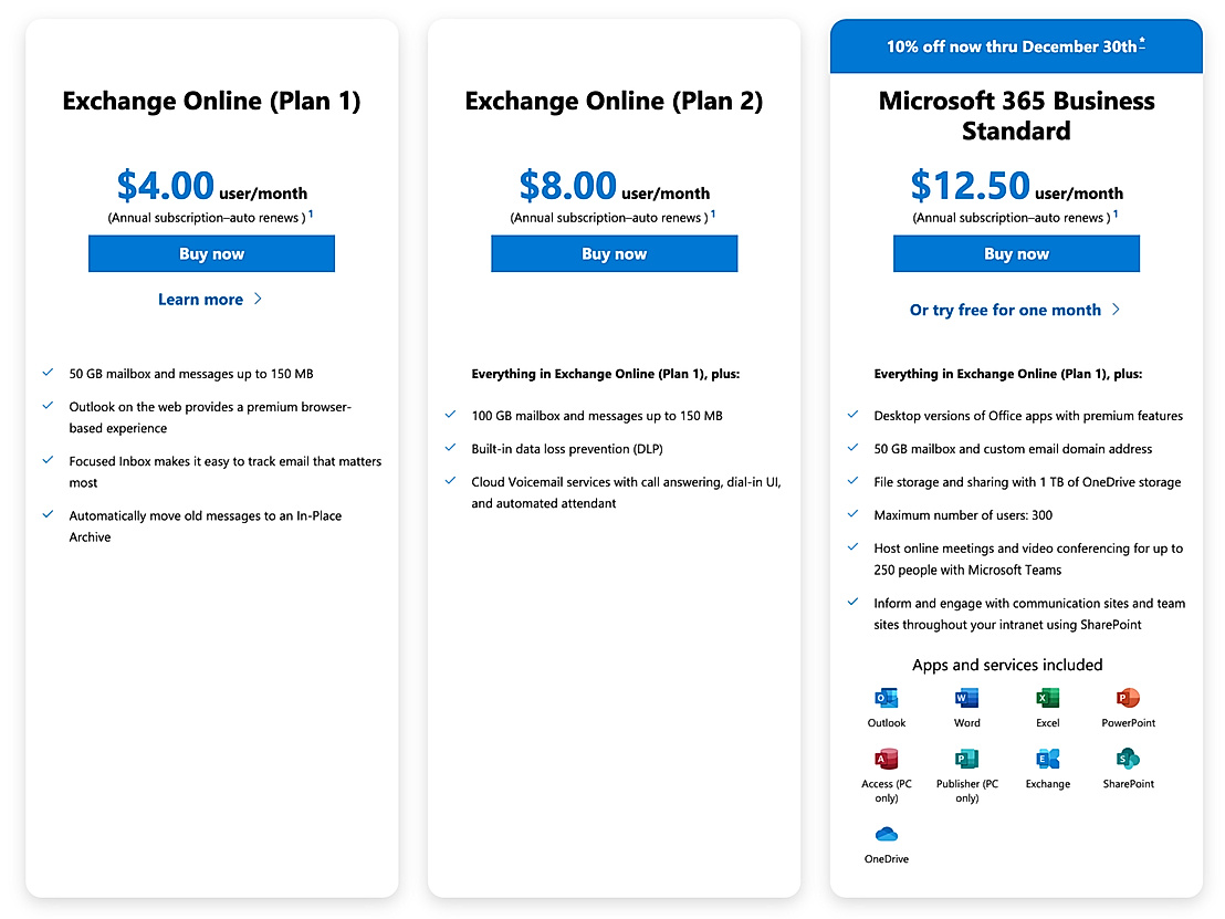 Microsoft Exchange Server Pricing: Cost and Pricing plans