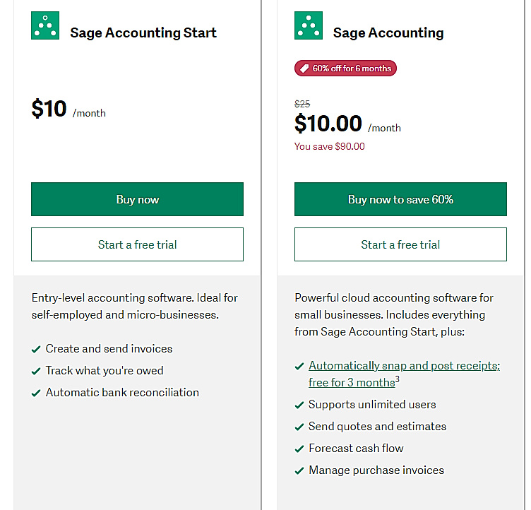 Sage Accounting (Sage One) Pricing: Cost and Pricing plans
