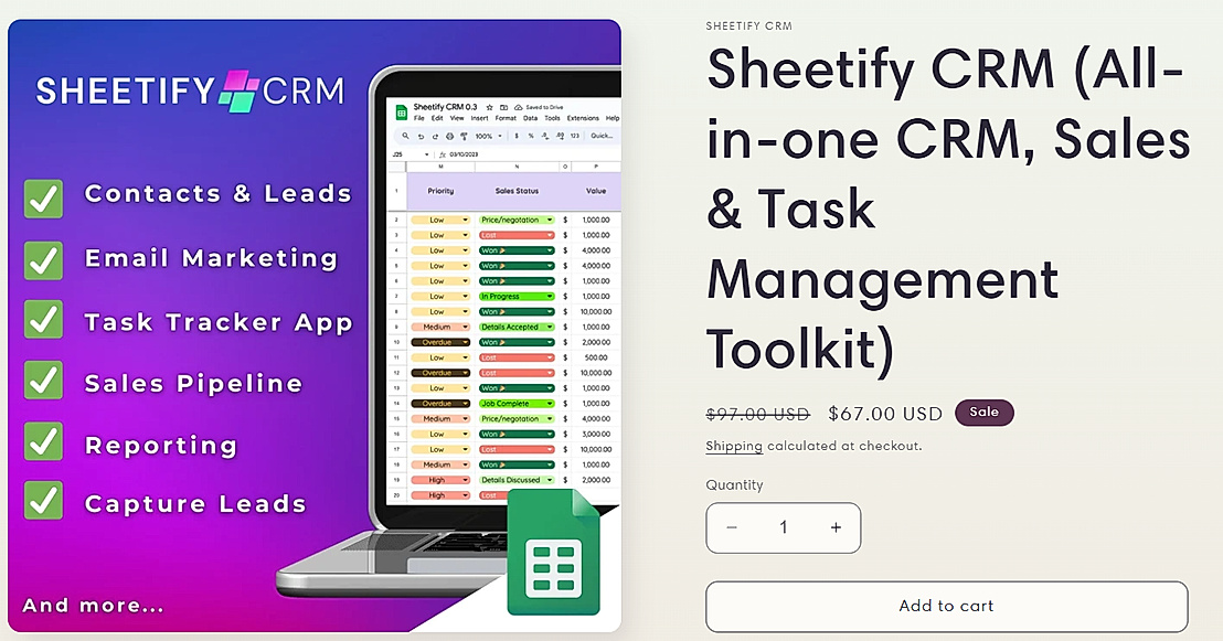 Sheetify CRM Pricing, Reviews and Features (January 2024) - SaaSworthy.com