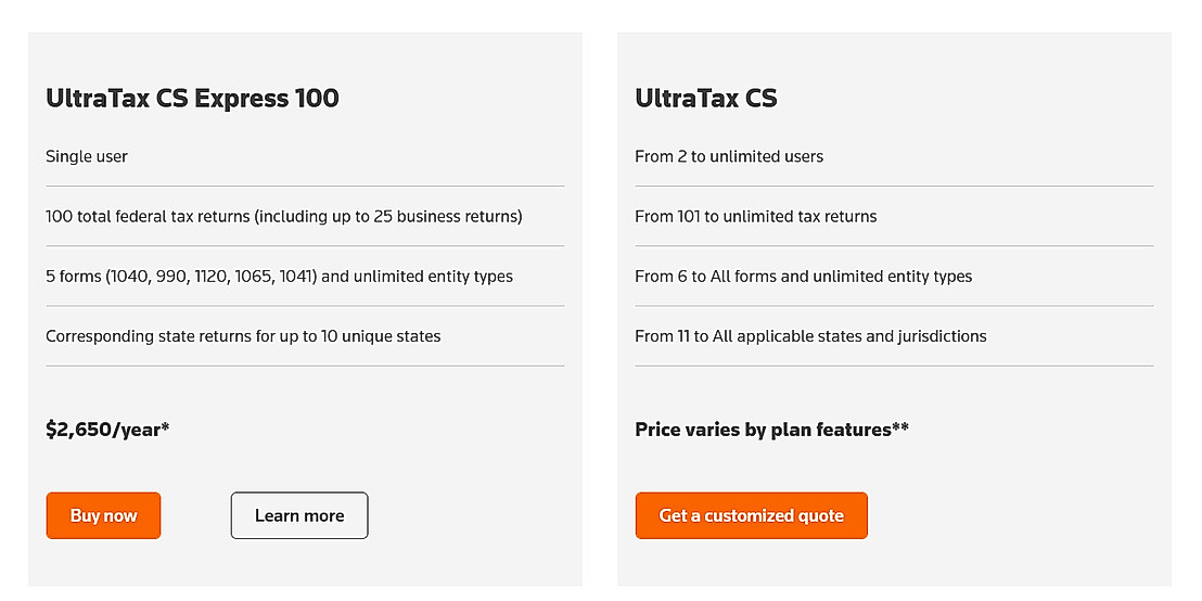 UltraTax CS Pricing: Cost and Pricing plans