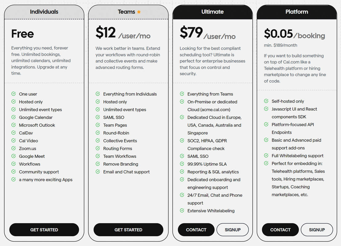 Cal.com Pricing: Cost and Pricing plans