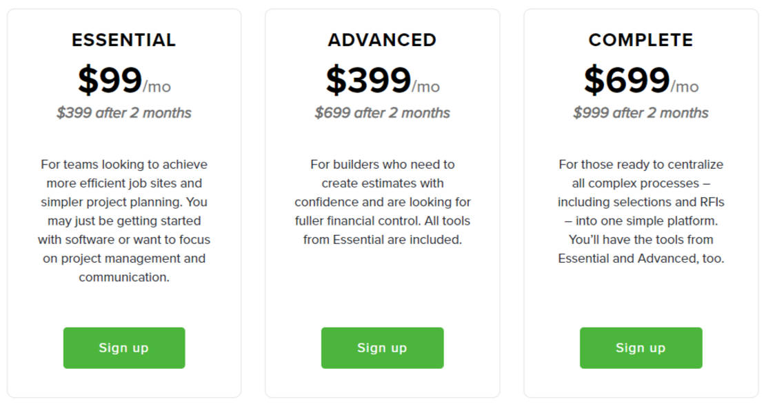 CoConstruct Pricing: Cost and Pricing plans