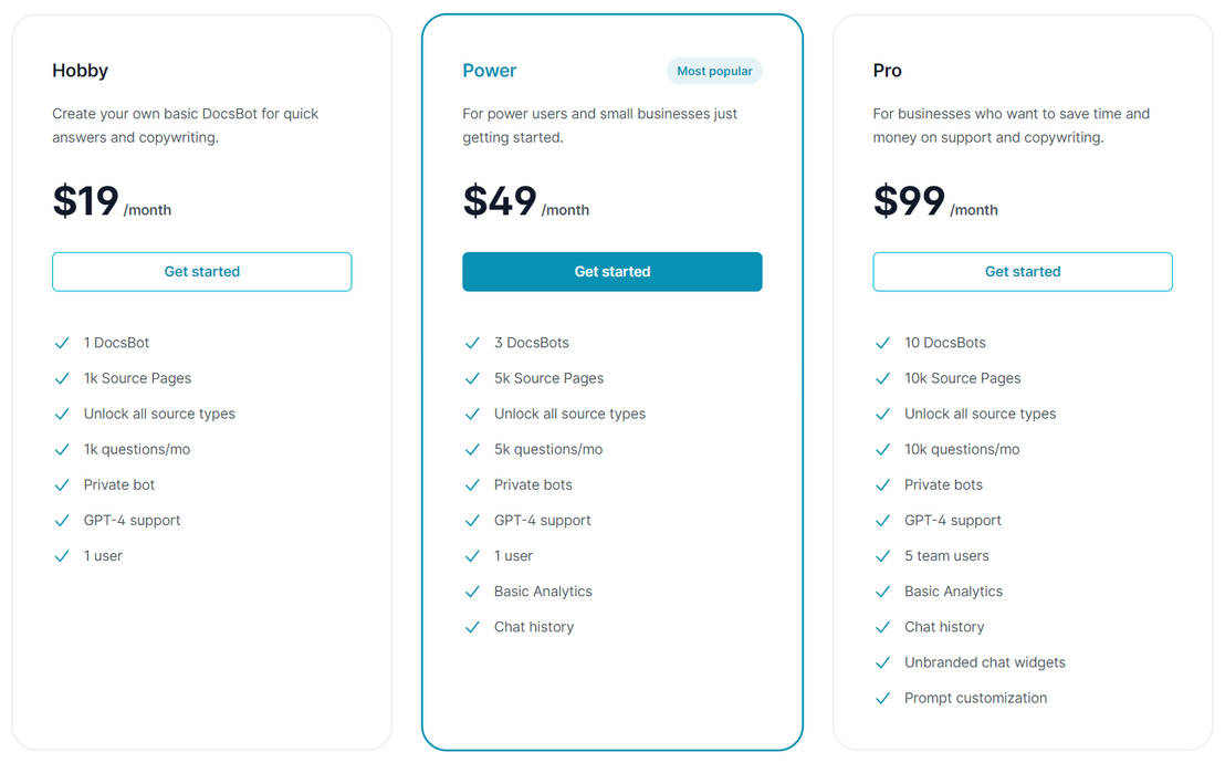 DocsBot AI Pricing: Cost and Pricing plans