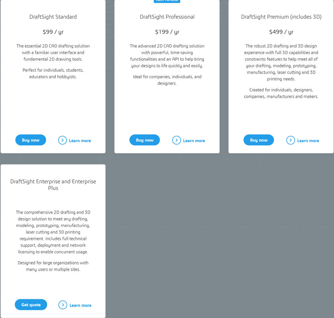 DraftSight Pricing: Cost and Pricing plans