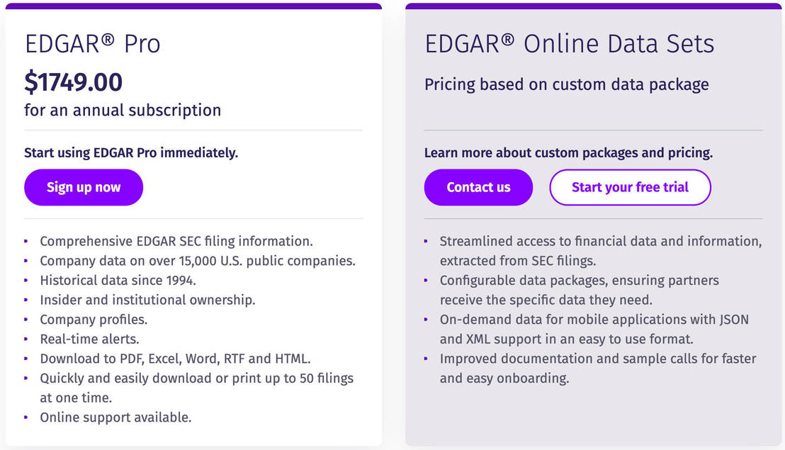 EDGAR Online Pricing: Cost and Pricing plans