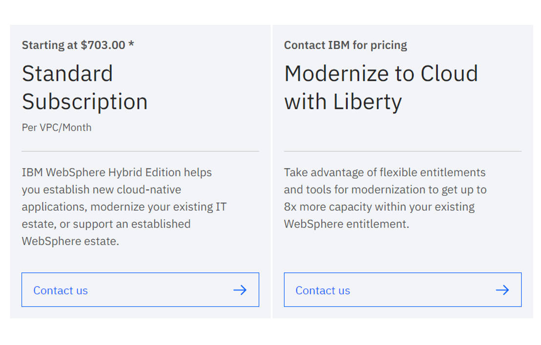 IBM WebSphere Hybrid Edition Pricing: Cost and Pricing plans