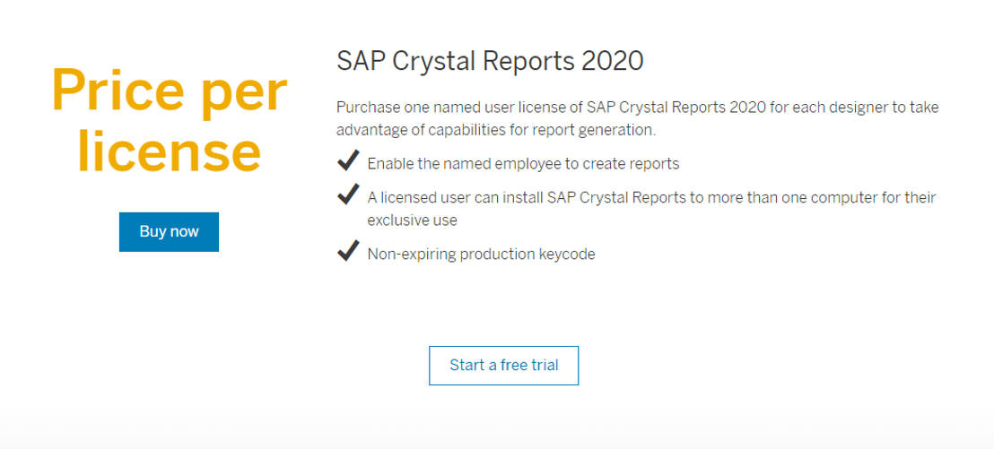 SAP Crystal Reports Pricing: Cost and Pricing plans
