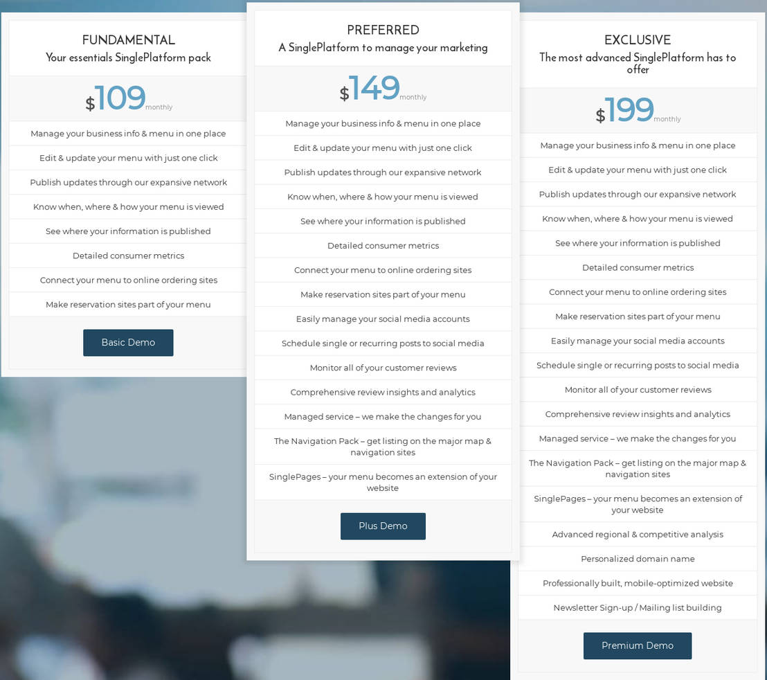 SinglePlatform Pricing: Cost and Pricing plans