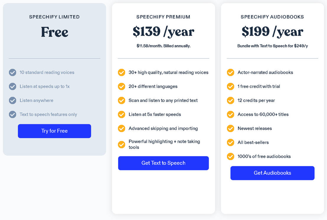 Speechify Pricing: Cost and Pricing plans